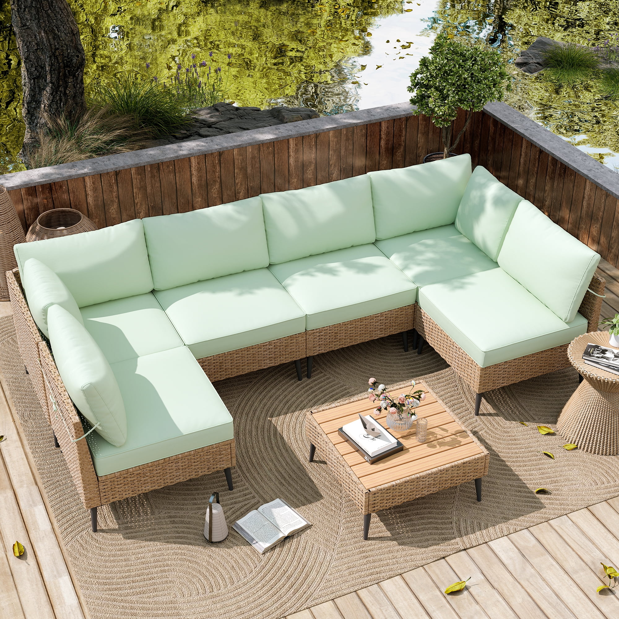 TPHORK Outdoor Patio Furniture Set, 7 Piece Outdoor Sectional Sofa ...