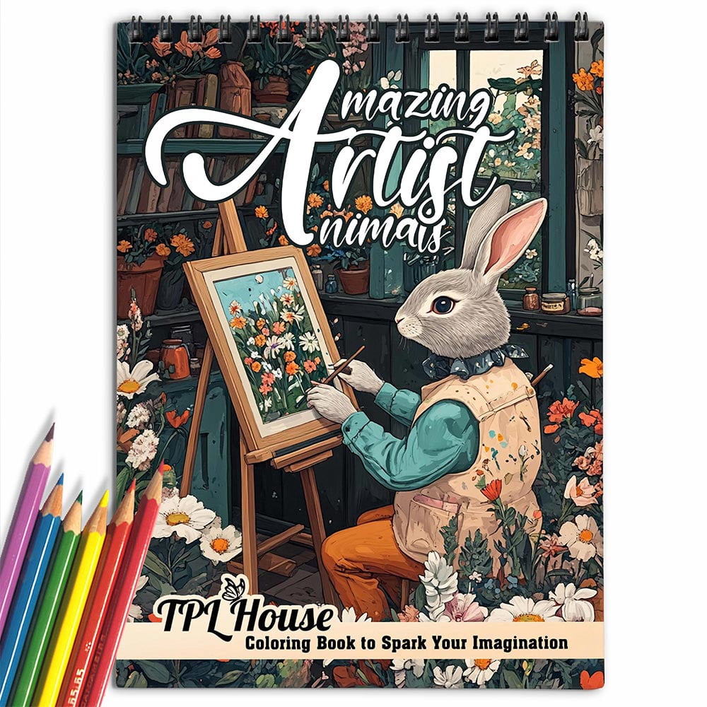 TPLHOUSE Amazing Animal Artists Coloring Book for Adults, Spiral Bound ...