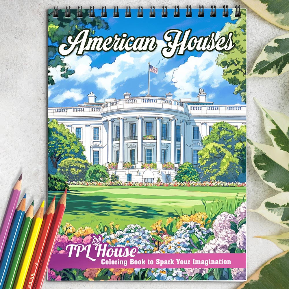 TPLHOUSE American Houses Coloring Book for Adults, Spiral Bound, Soft ...