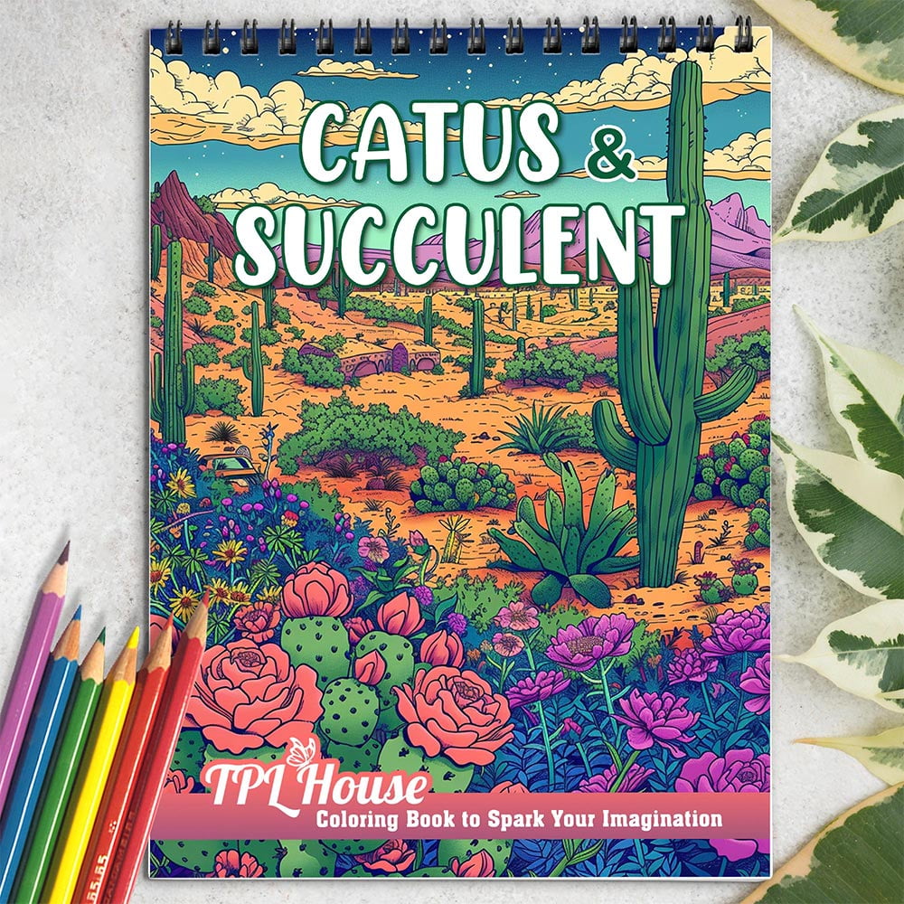 TPLHOUSE Catus and Succulent Spiral Coloring Book for Adults Relaxation ...