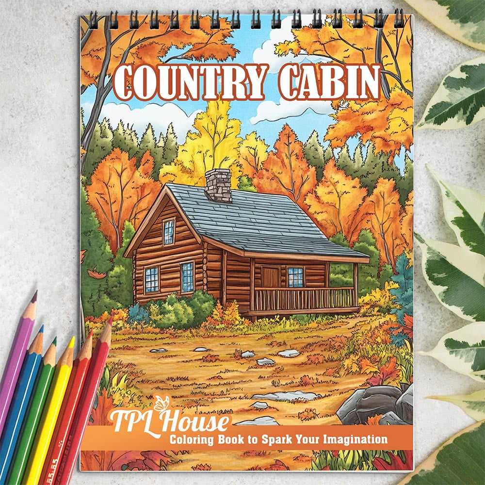 TPLHOUSE Country Cabin Coloring Book for Adults, Spiral Bound, Soft ...