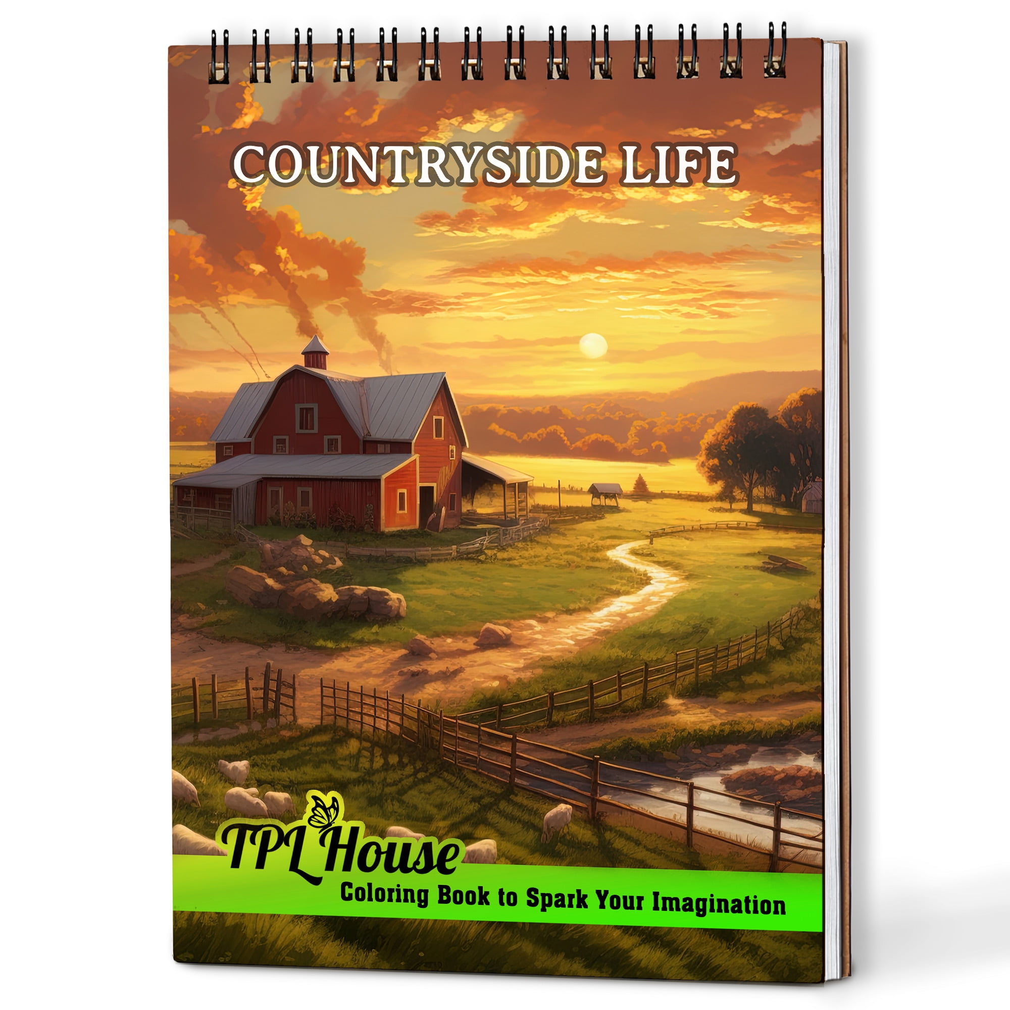TPLHOUSE Countryside Life Coloring Book Spiral Bound for Adults, A5 ...
