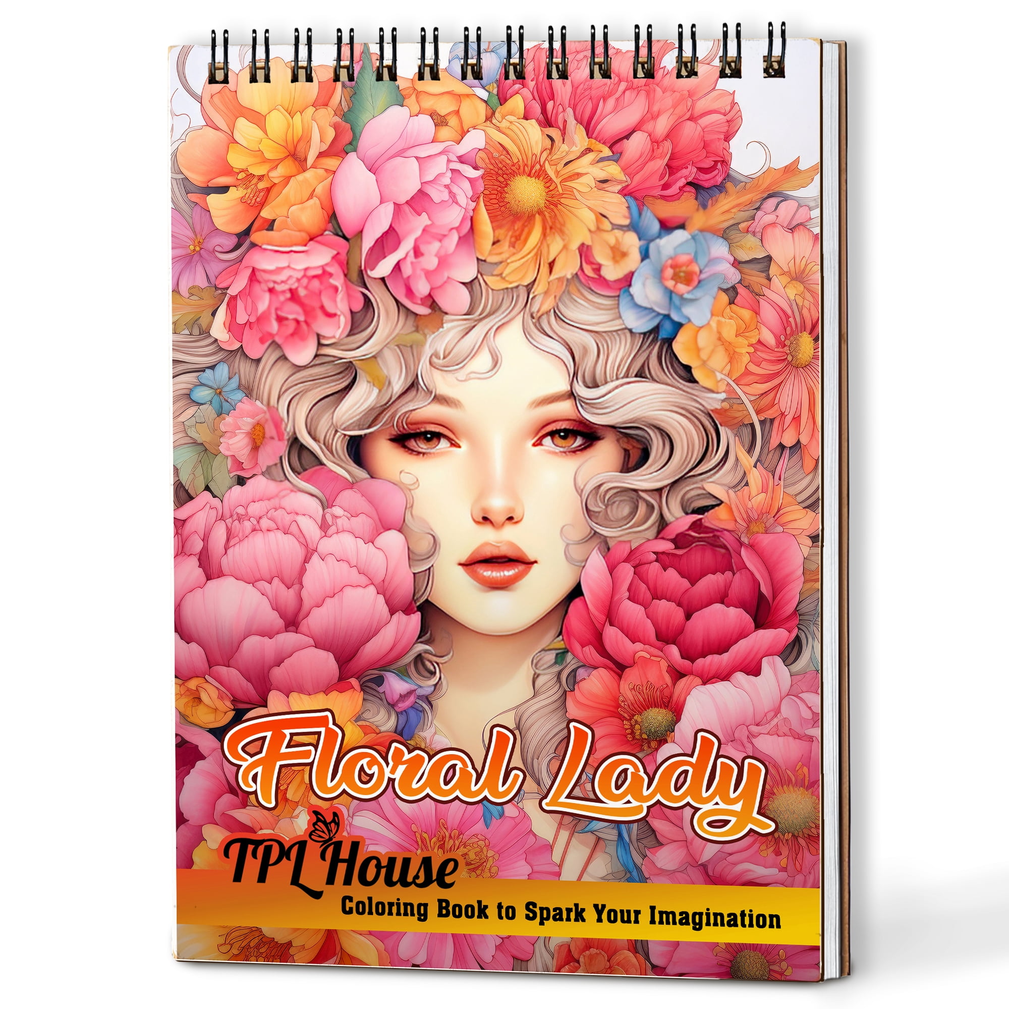 TPLHOUSE Floral Lady Coloring Book Spiral Bound for Women and Adults ...