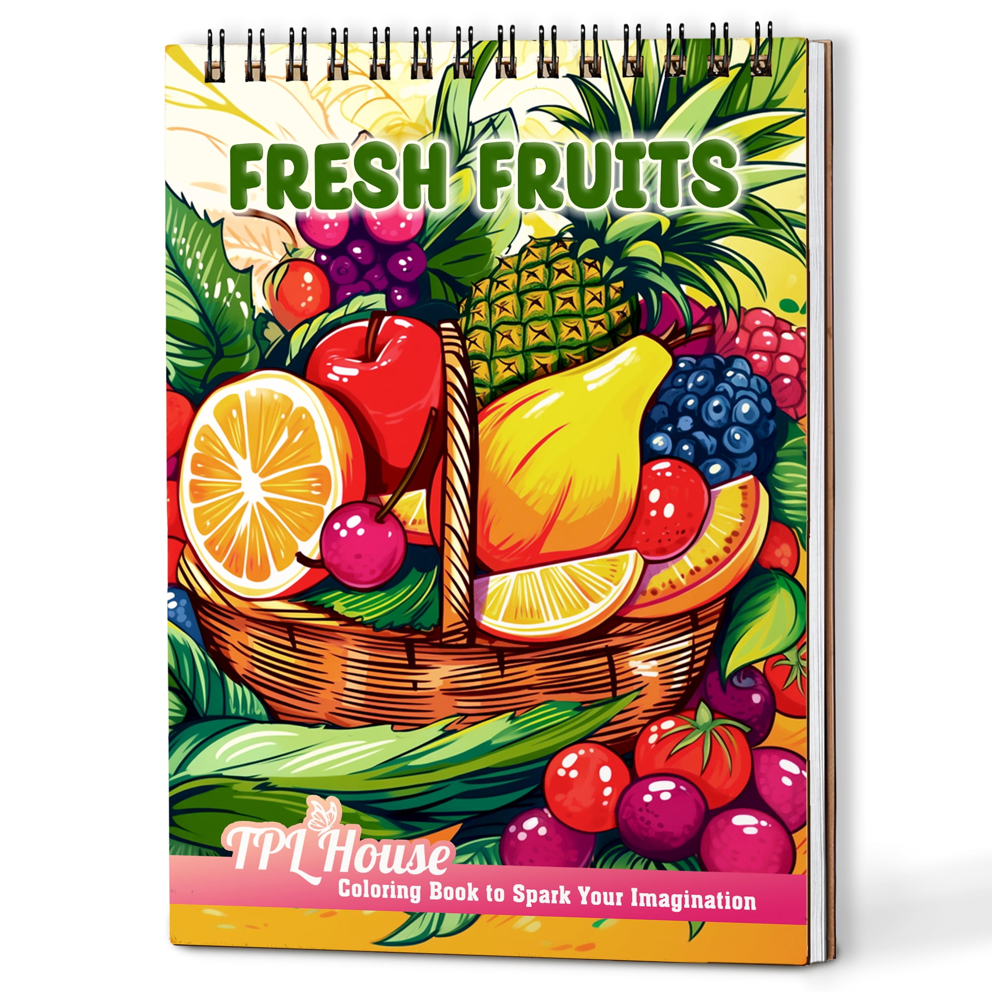 TPLHOUSE Fresh Fruits Coloring Book Spiral Bound for Adults, A5 Wooden ...