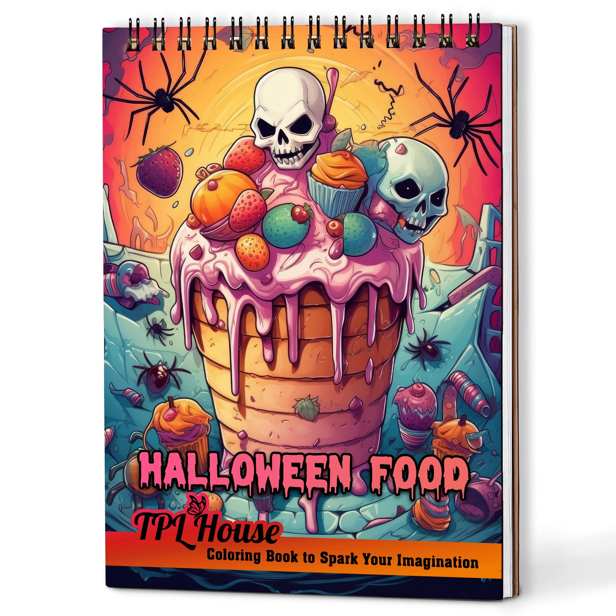 TPLHOUSE Halloween Food Coloring Book Spiral Bound for Adults, A5 ...