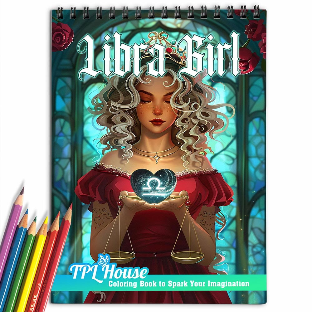 TPLHOUSE Libra Girl Coloring Book for Adults, Spiral Bound, Soft Cover ...