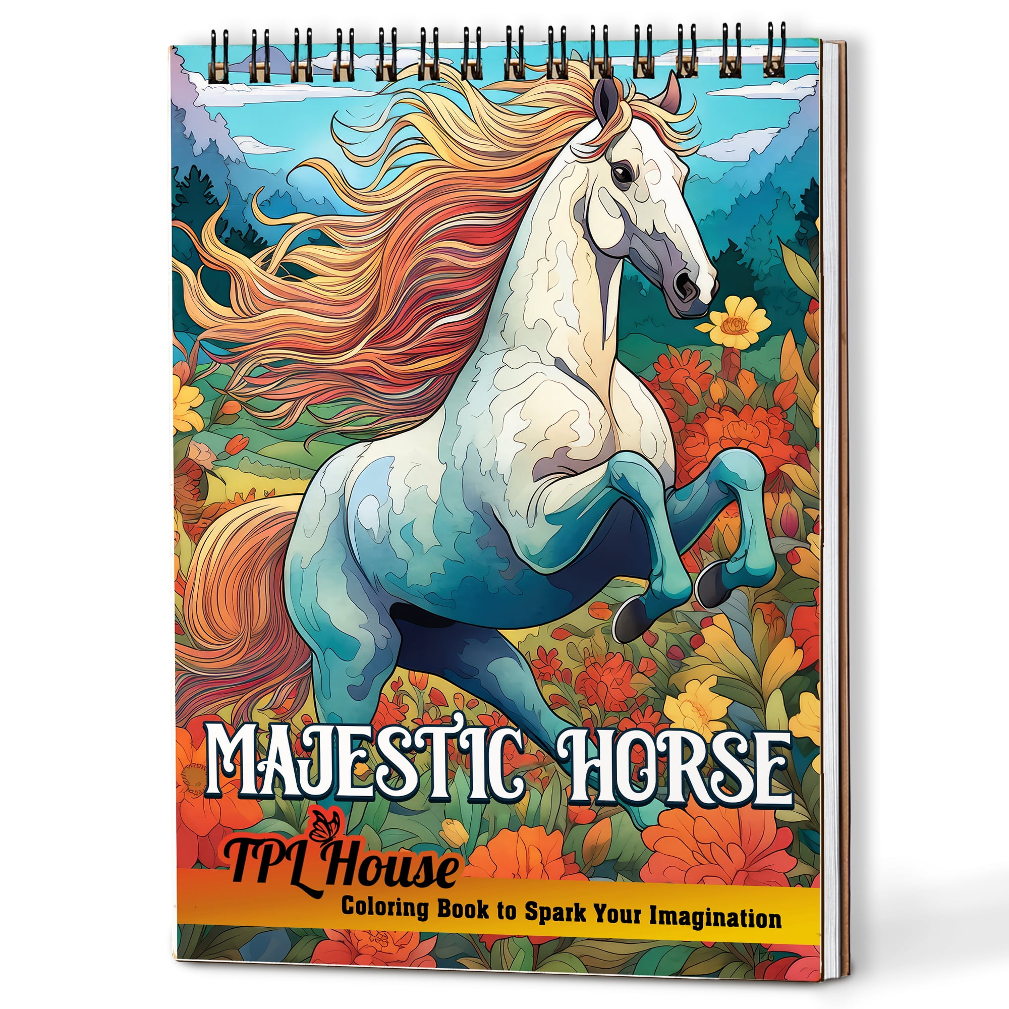 TPLHOUSE Majestic Horse Coloring Book Spiral Bound for Adults, A5 ...