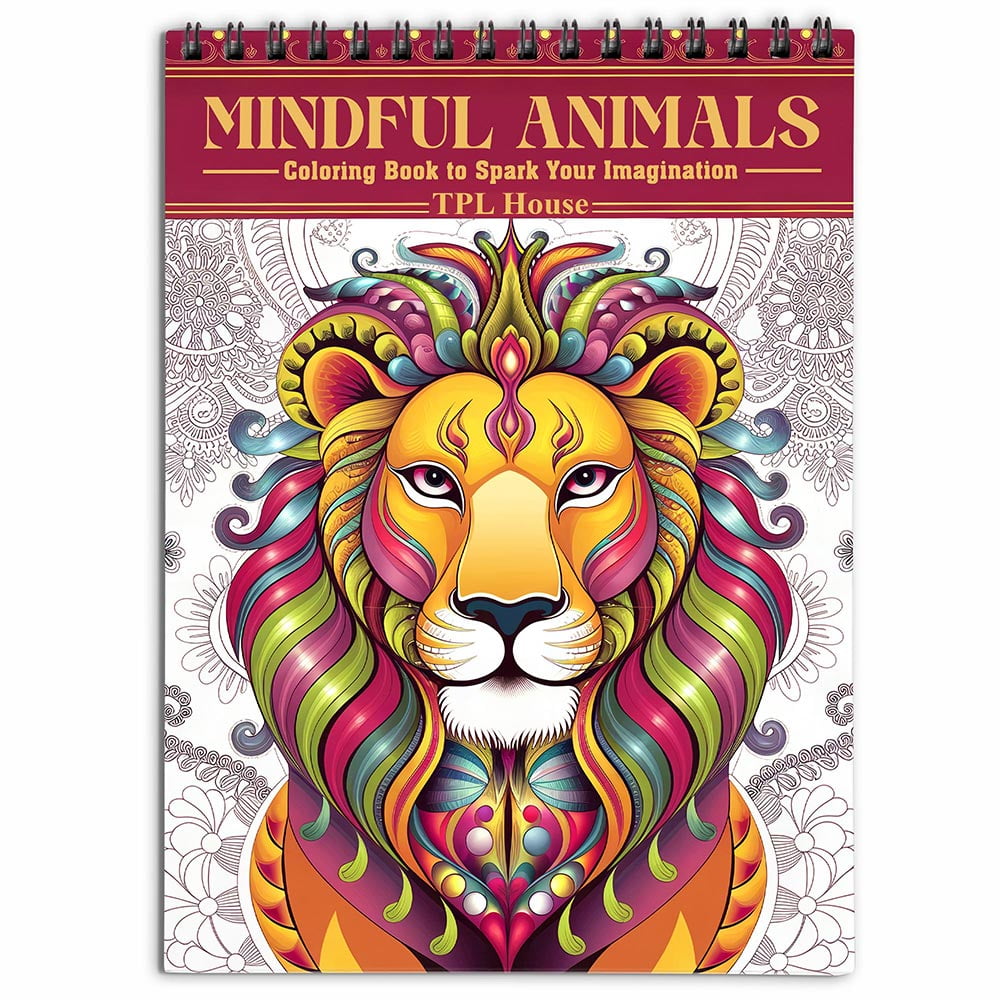 TPLHOUSE Mindful Animals Spiral Coloring Book for Adults Relaxation ...