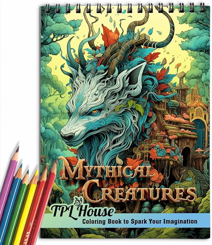 TPLHOUSE Mythical Creatures Coloring Book Spiral Bound for Adults ...