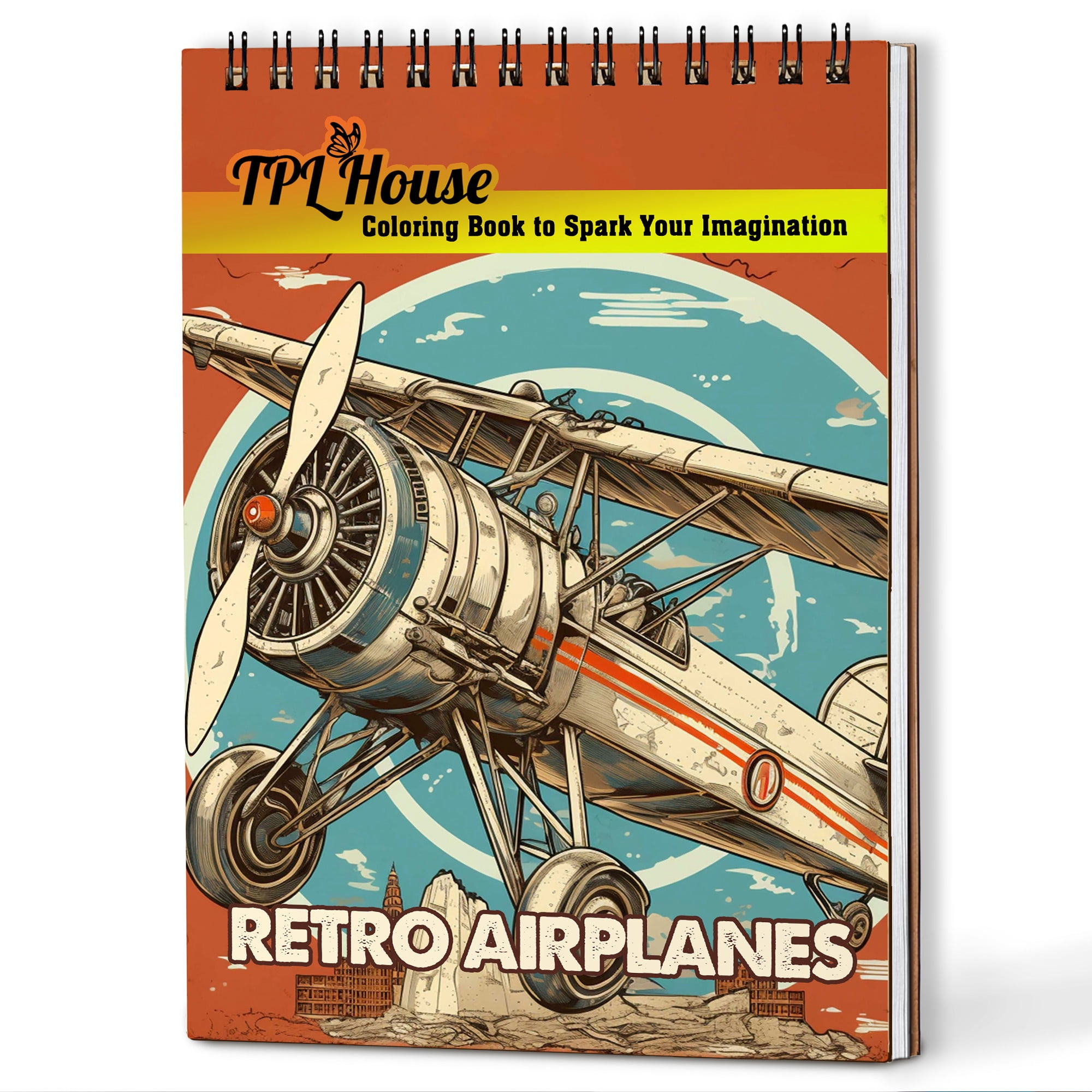 TPLHOUSE Retro Airplanes Coloring Book Spiral Bound for Adults, A5 ...