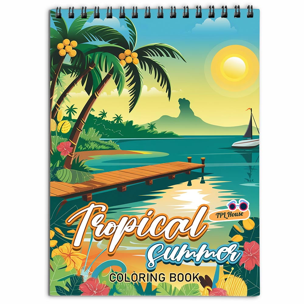 TPLHOUSE Tropical Summer Coloring Book For Adults Relaxation & Stress ...