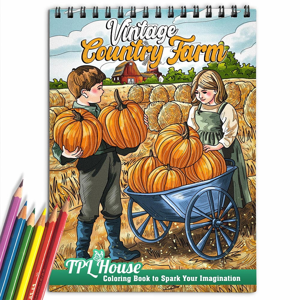 TPLHOUSE Vintage Country Farm Coloring Book for Adults, Spiral Bound ...