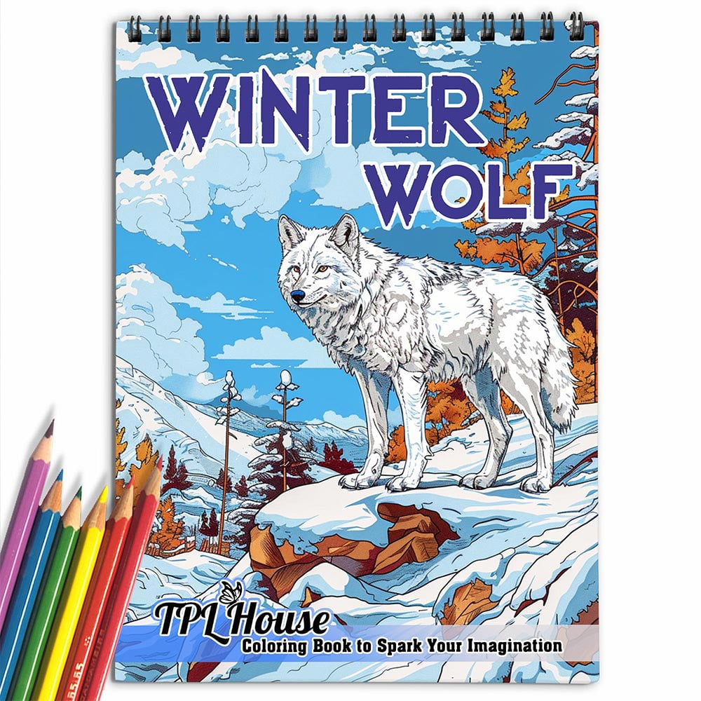 TPLHOUSE Winter Wolf Coloring Book Spiral Bound for Adult, Premium ...