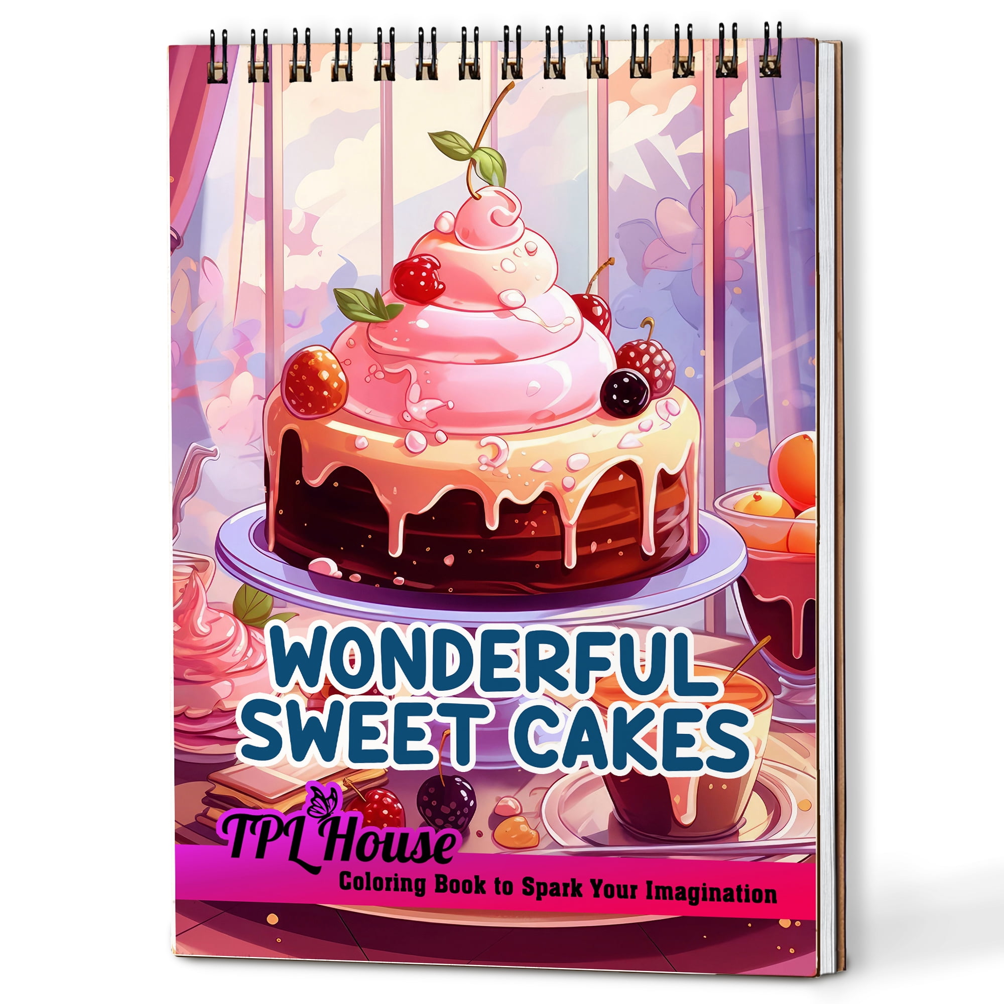 TPLHOUSE Wonderful Sweet Cakes Coloring Book Spiral Bound for Adults ...
