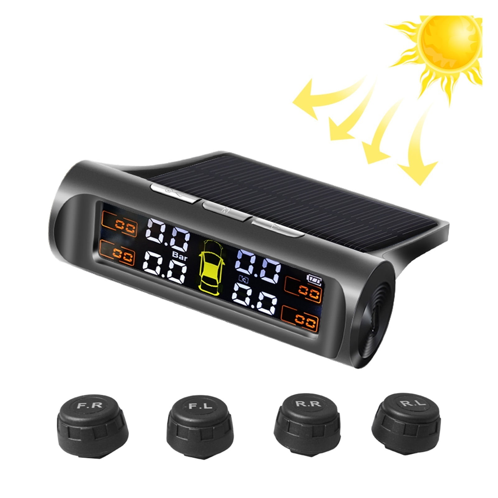 TPMS Solar Power TPMS Car Tire Pressure Alarm 90 Adjustable Monitor ...