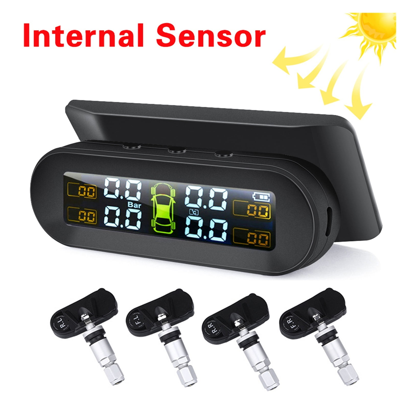 TPMS Solar Power TPMS Car Tire Pressure Alarm Internal sensor Monitor Auto Security System Tyre ...