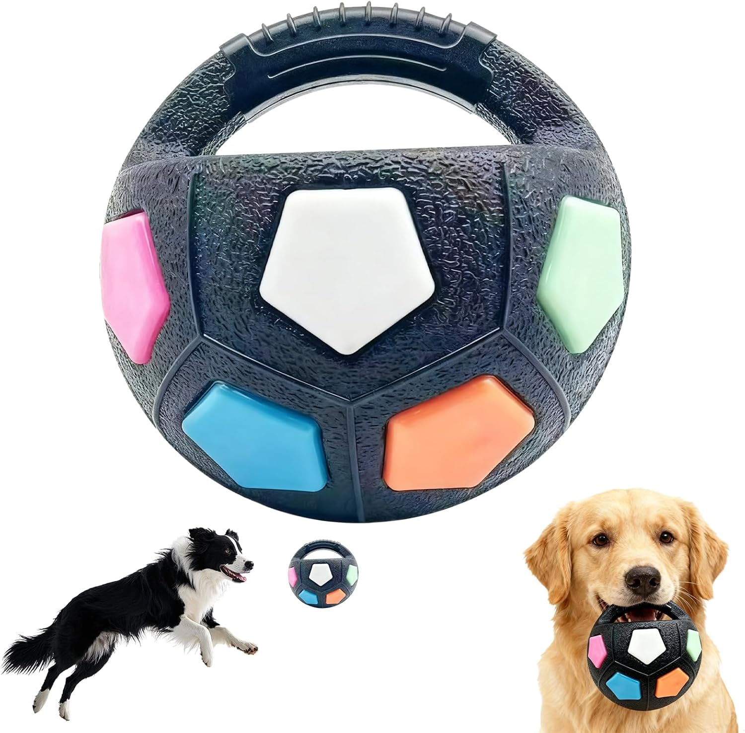 TPR Dog Soccer Calming Ball Toy with Handle, Squeaky Floating Rubber ...
