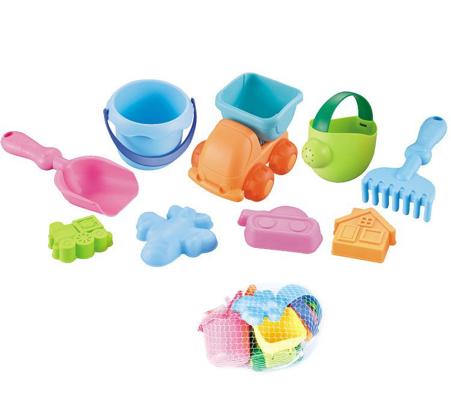TPR Kids Beach Sand Toys Kit with Mesh Storage Bag - Bucket Shovel ...