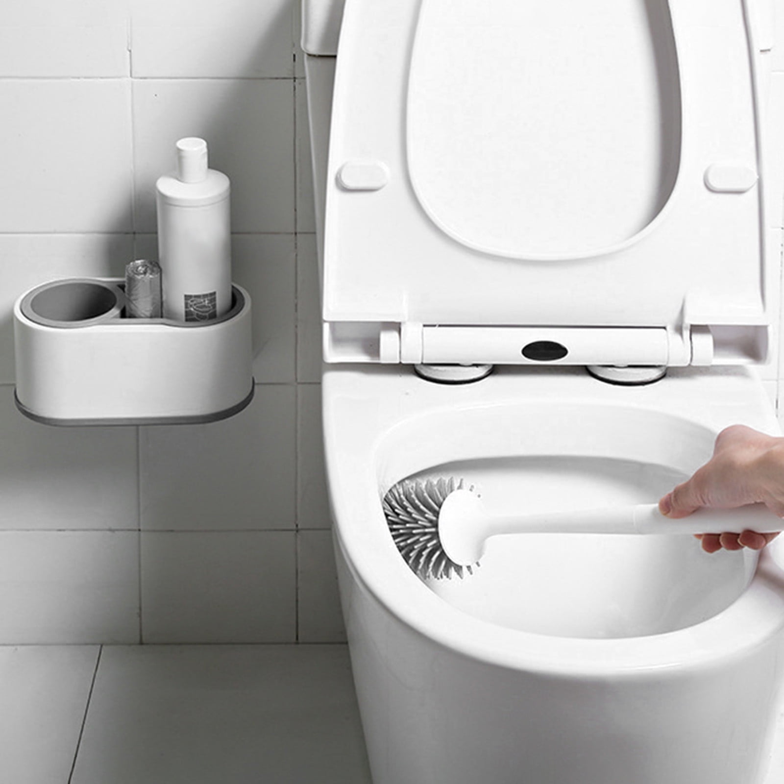 TPR Toilet Brush Set, 2-in-1 Wall-Mounted Punch-Free Wire Organizer ...