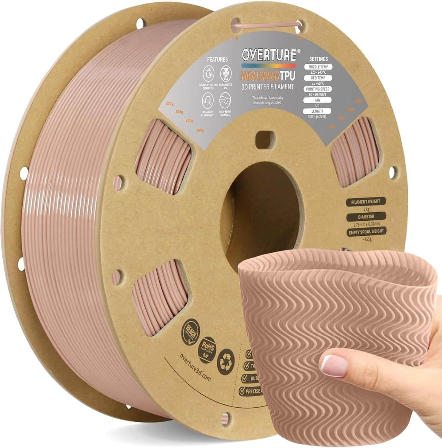 TPU High Speed Filament 1.75mm Flexible Roll, 95A Soft 3D Printer ...