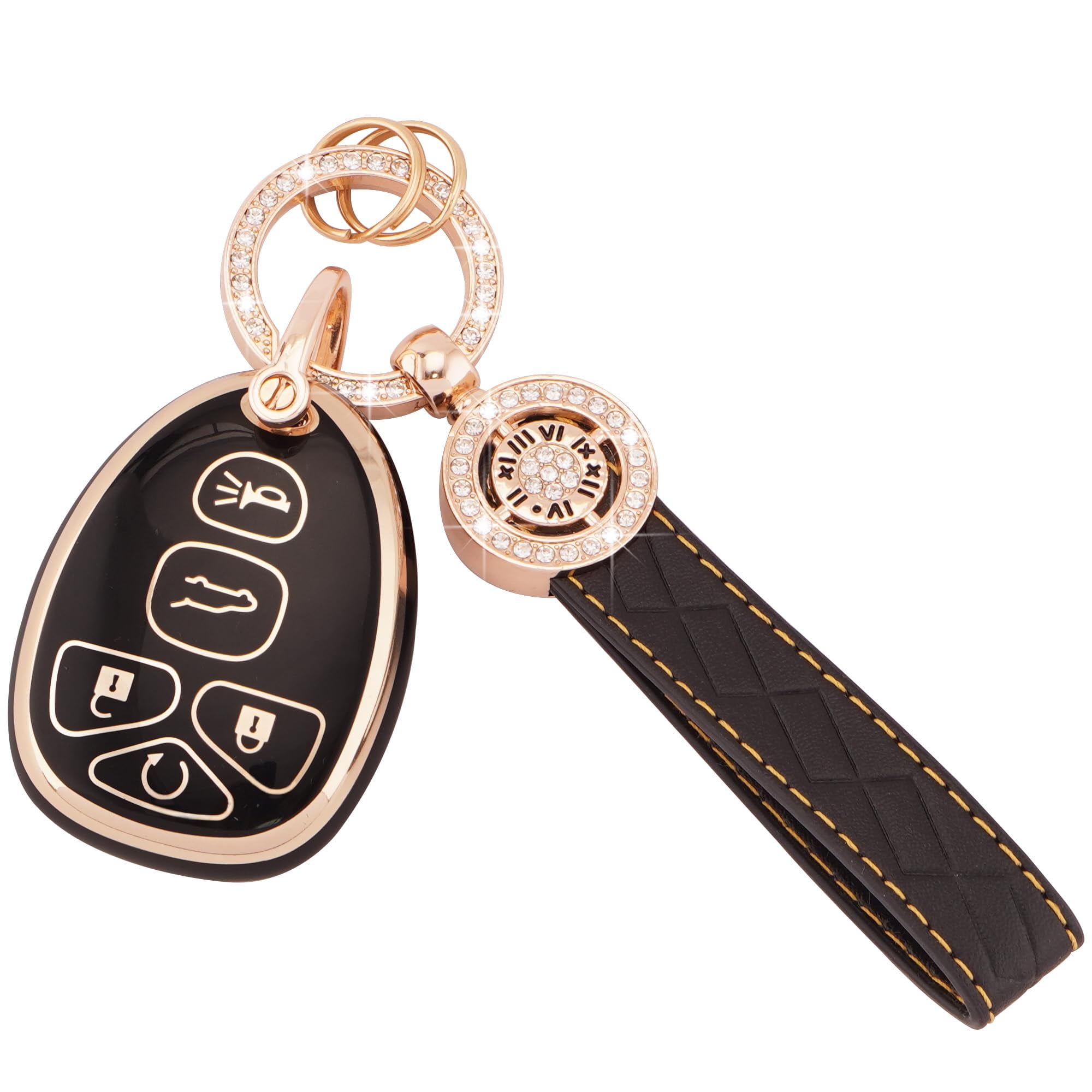 TPU Key Fob Cover with Leather Keychain Lanyard Fit for Chevy Traverse ...