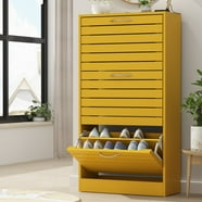 Novogratz Cache 2 Door Locker Style Metal Shoe Storage Cabinet, Yellow ...