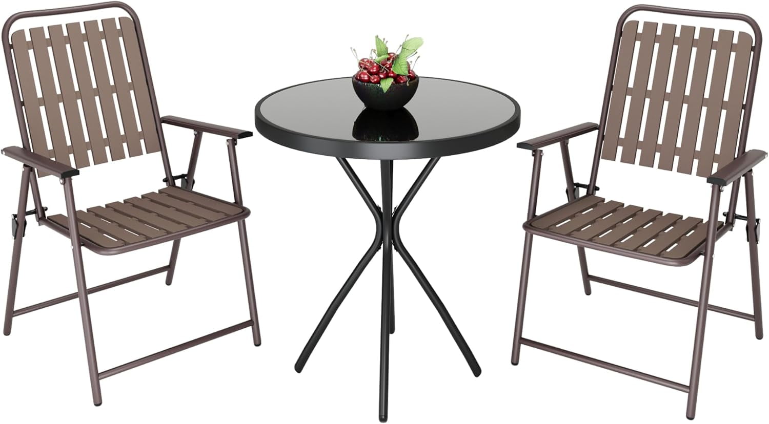 TQKVIPI 3-Piece Patio Bistro Set, Outdoor Folding Bistro Table and Chairs Set of 2 Patio Dining ...