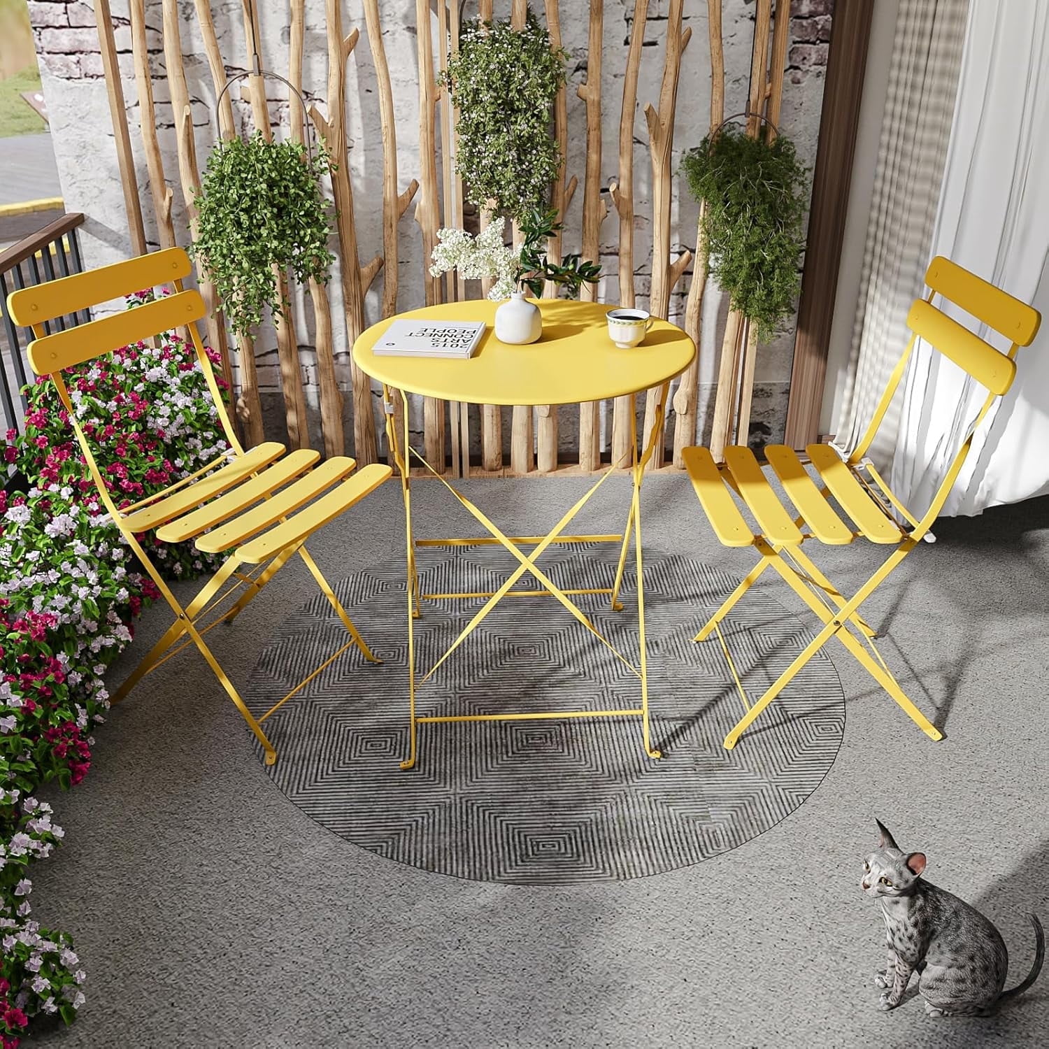 TQKVIPI Patio Bistro Set Outdoor Furniture Set Folding Bistro Table and ...