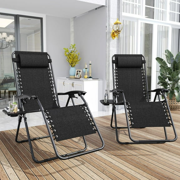 Set of 2 Relaxing Recliners Patio Chairs Adjustable Steel Mesh Zero ...