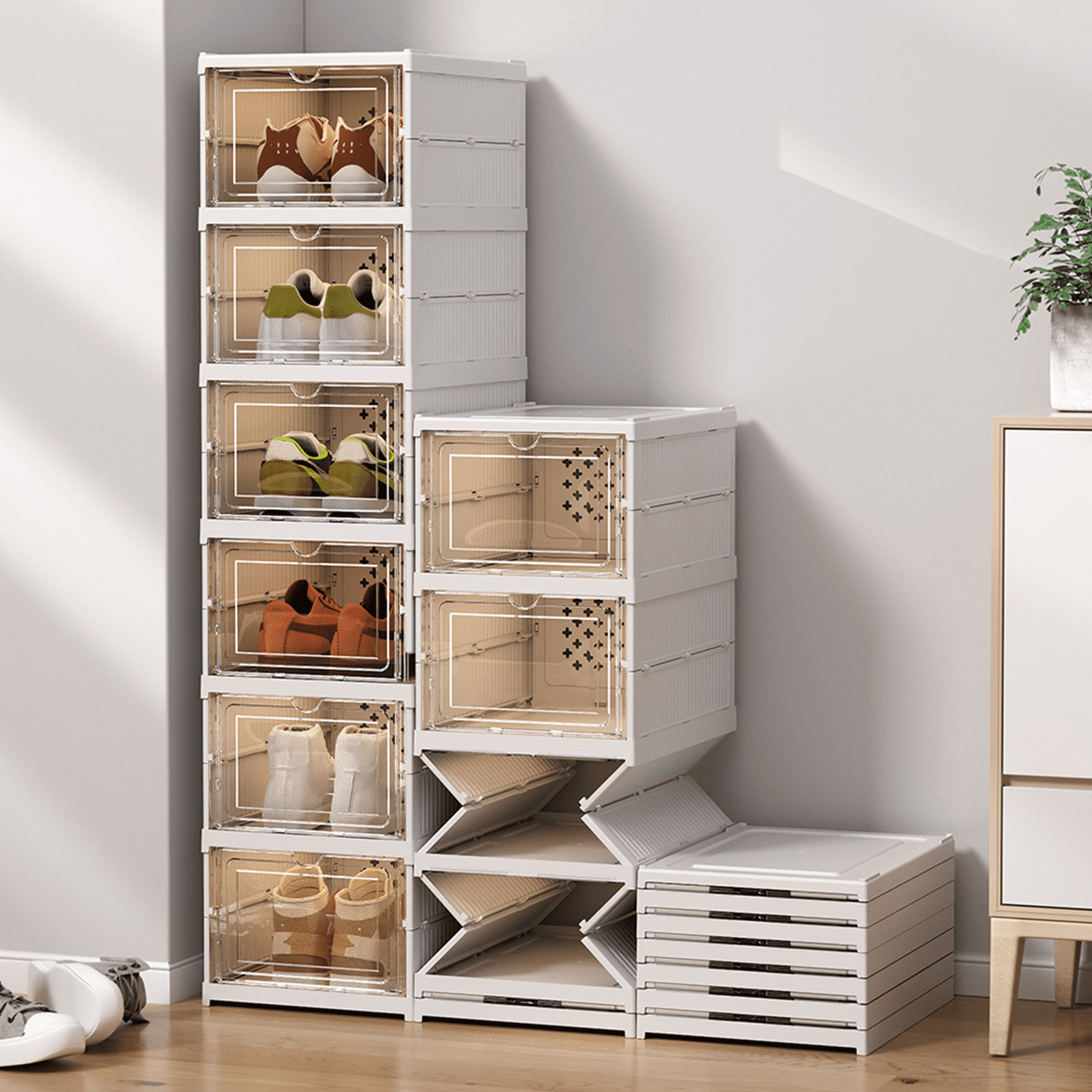 TQMLLCO Set of 6 Stackable Clear Plastic Shoe Boxes - Durable Storage ...