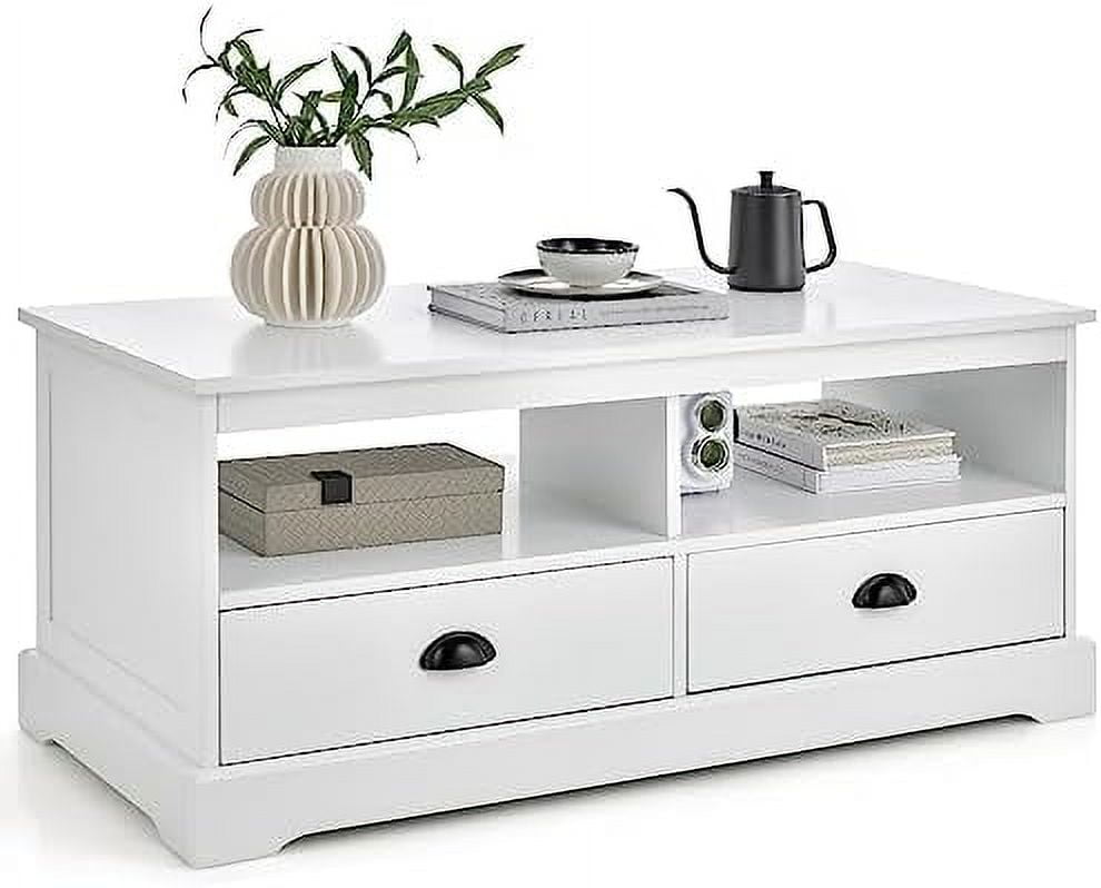 TQNJYGX Coffee Table w/ Home Tea Table w/ 2 Drawers & 2 Open Shelves ...