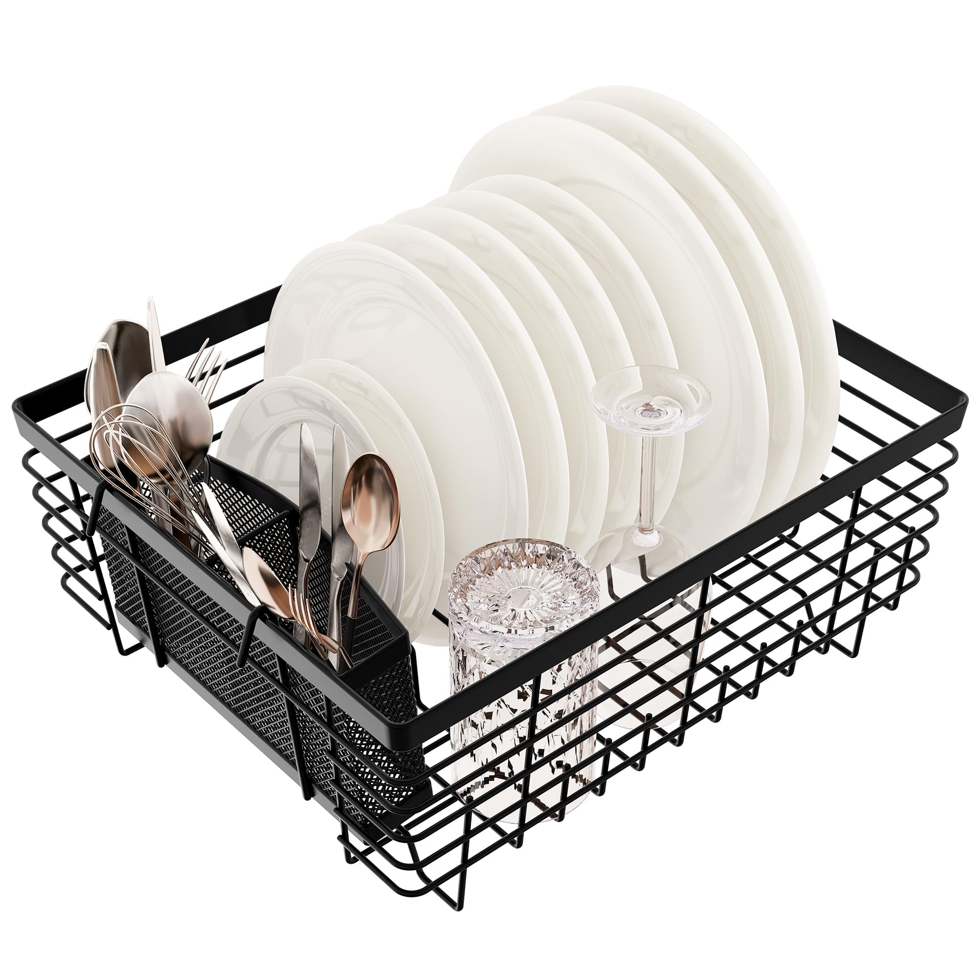TQVAI Kitchen Dish Drying Rack Metal Dish Drainer with Full-Mesh ...