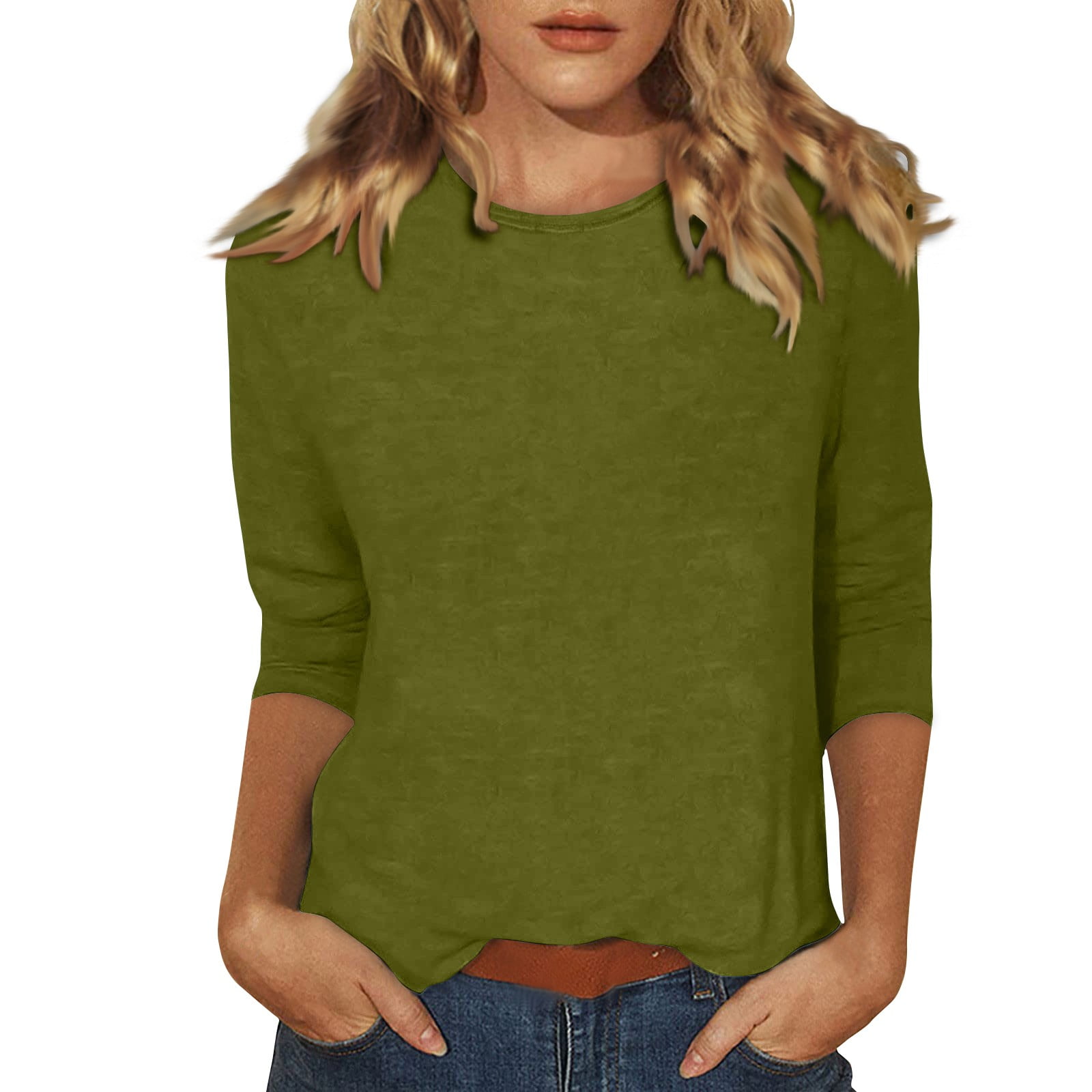 TQWQT 3/4 Length Sleeve Shirts for Women 2024 Casual Summer Blouses ...