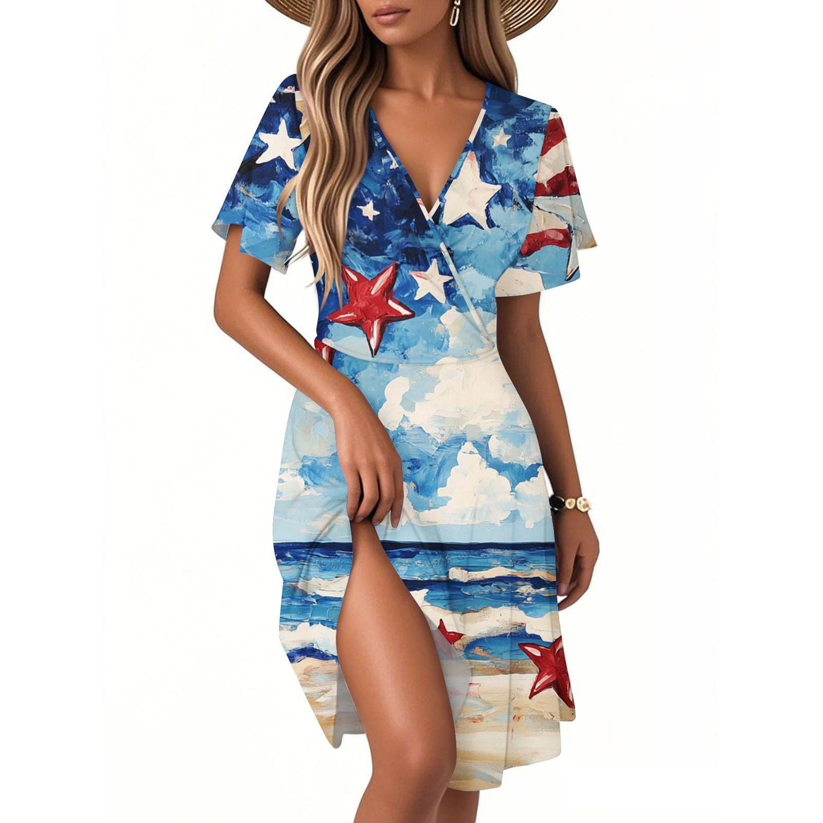 TQWQT American Flag Dresses for Women 2025 Plus Size V Neck Star and ...
