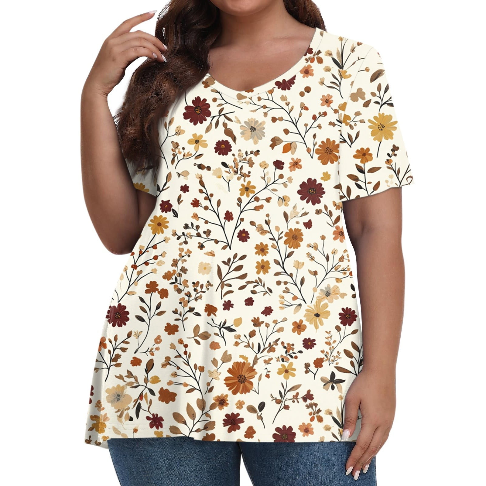 TQWQT Womens Plus Size Tops 4x-5x Summer Short Sleeve Tunics Floral ...