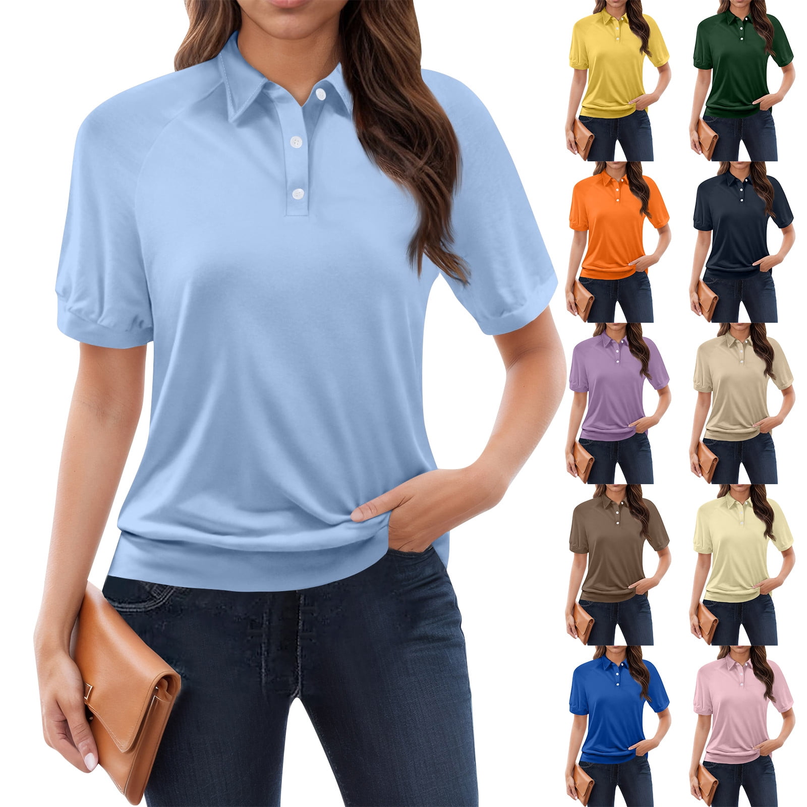 TQWQT Beige Golf Polo Shirts for Women 2025 Short Sleeve Summer Tops ...