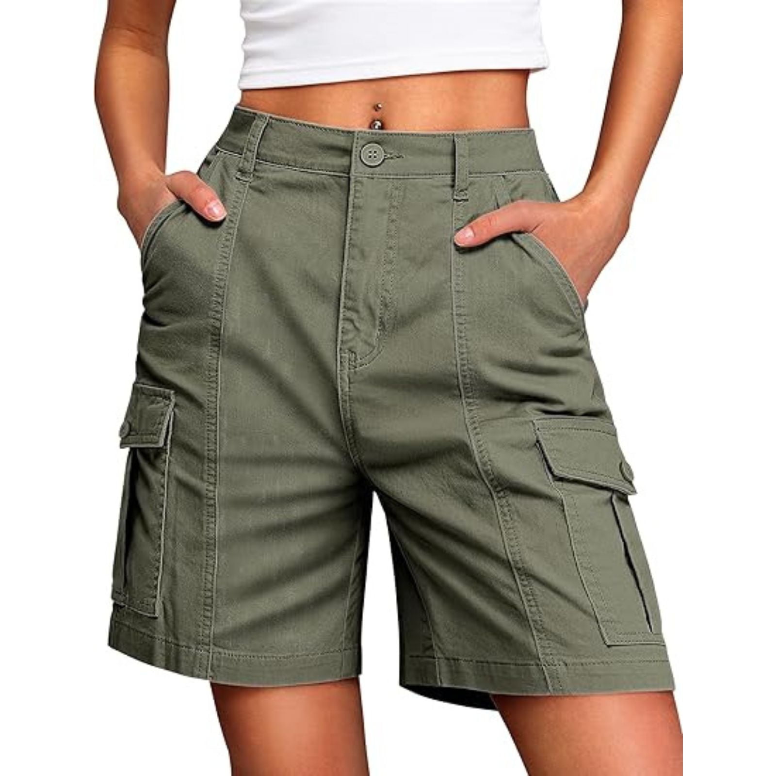 TQWQT Bermuda Shorts Women Cargo Shorts Knee Length High Waisted Long ...
