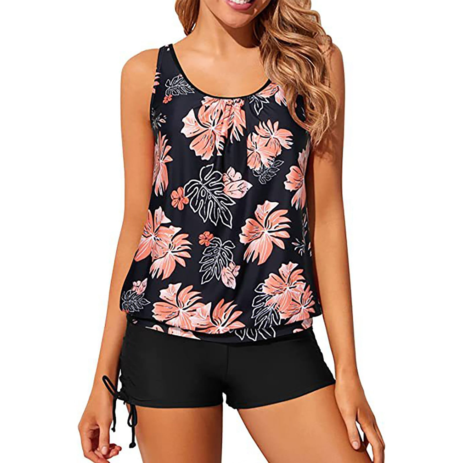 TQWQT Blouson Tankini Swimsuits for Women with Shorts Strappy Bathing ...