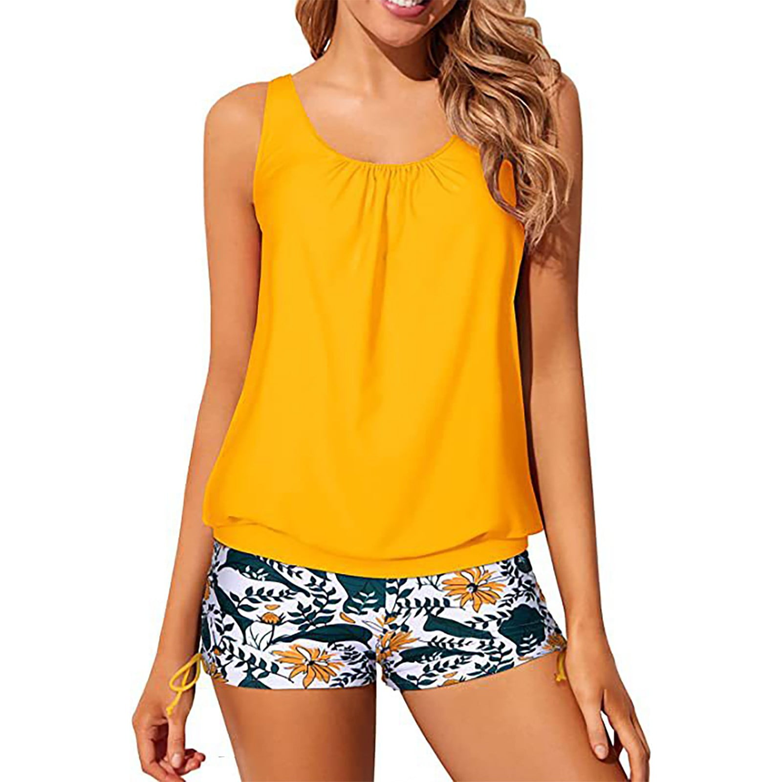 TQWQT Blouson Tankini Swimsuits for Women with Shorts Strappy Bathing ...