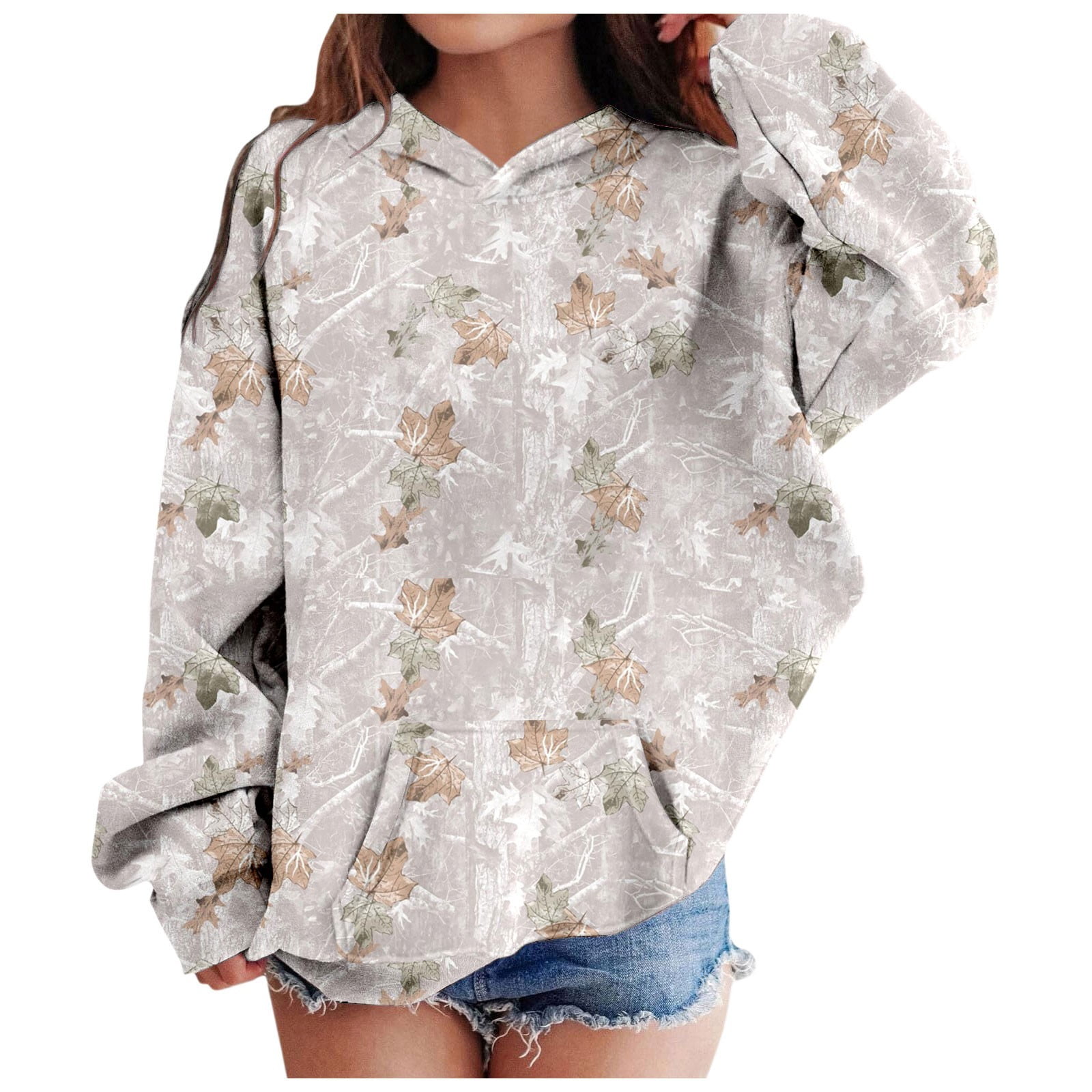 TQWQT Camo Hoodie Sweatshirts for Teen Girls Kids 11-12 Years Long Sleeve Maple Leaf Print Cute ...
