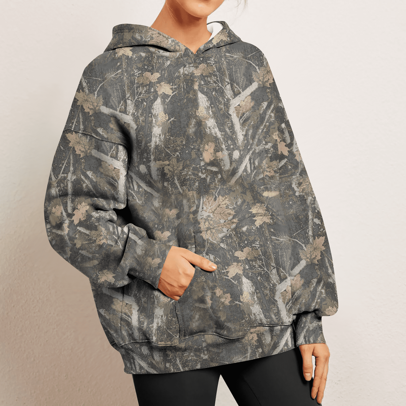 TQWQT Women's Camo Hoodie with Maple-Leaf Print, Fleece TQWQT Women's Camo Hoodie with Maple-Leaf Print, Fleece