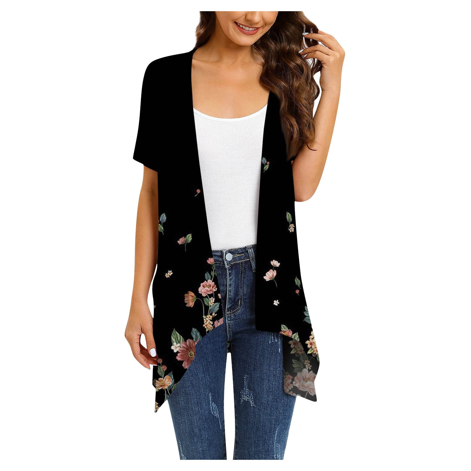 TQWQT Cardigan for Women Dressy Short Sleeve Open Front Kimono Cover Up ...