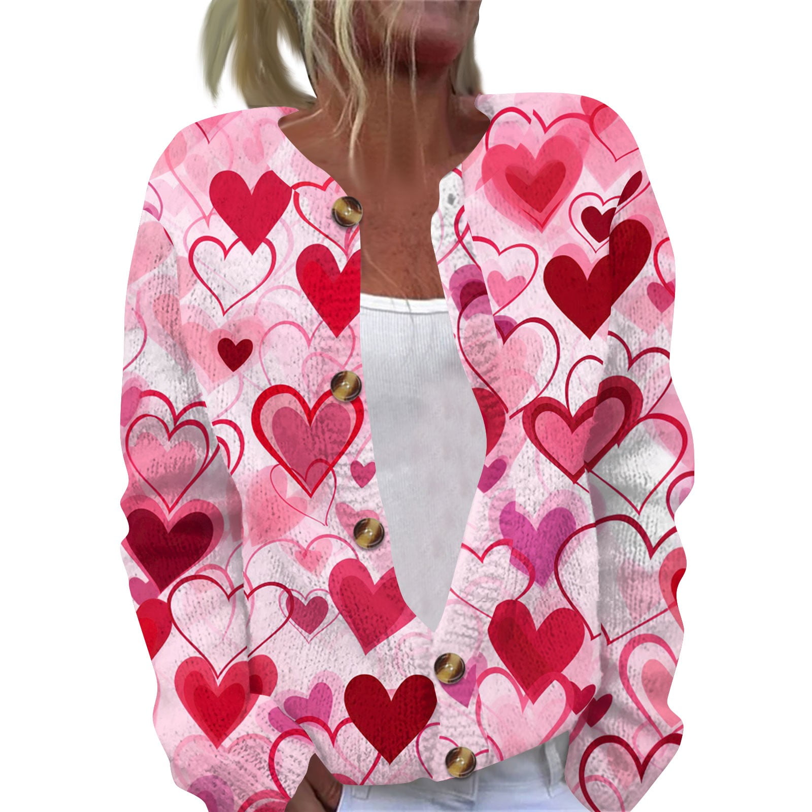 Tqwqt Cardigans For Women Plus Size Valentines Day Cardigan Sweater Open Front Love Heart Print