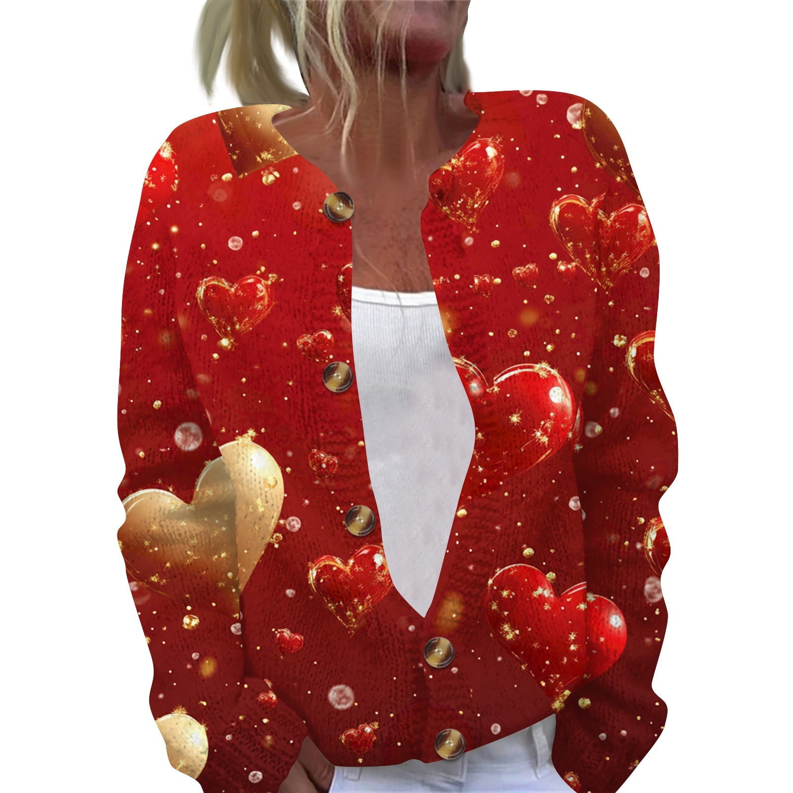 TQWQT Cardigans for Open Front Valentines Day Cardigan Sweater Love Heart Print Cute Sweater ...