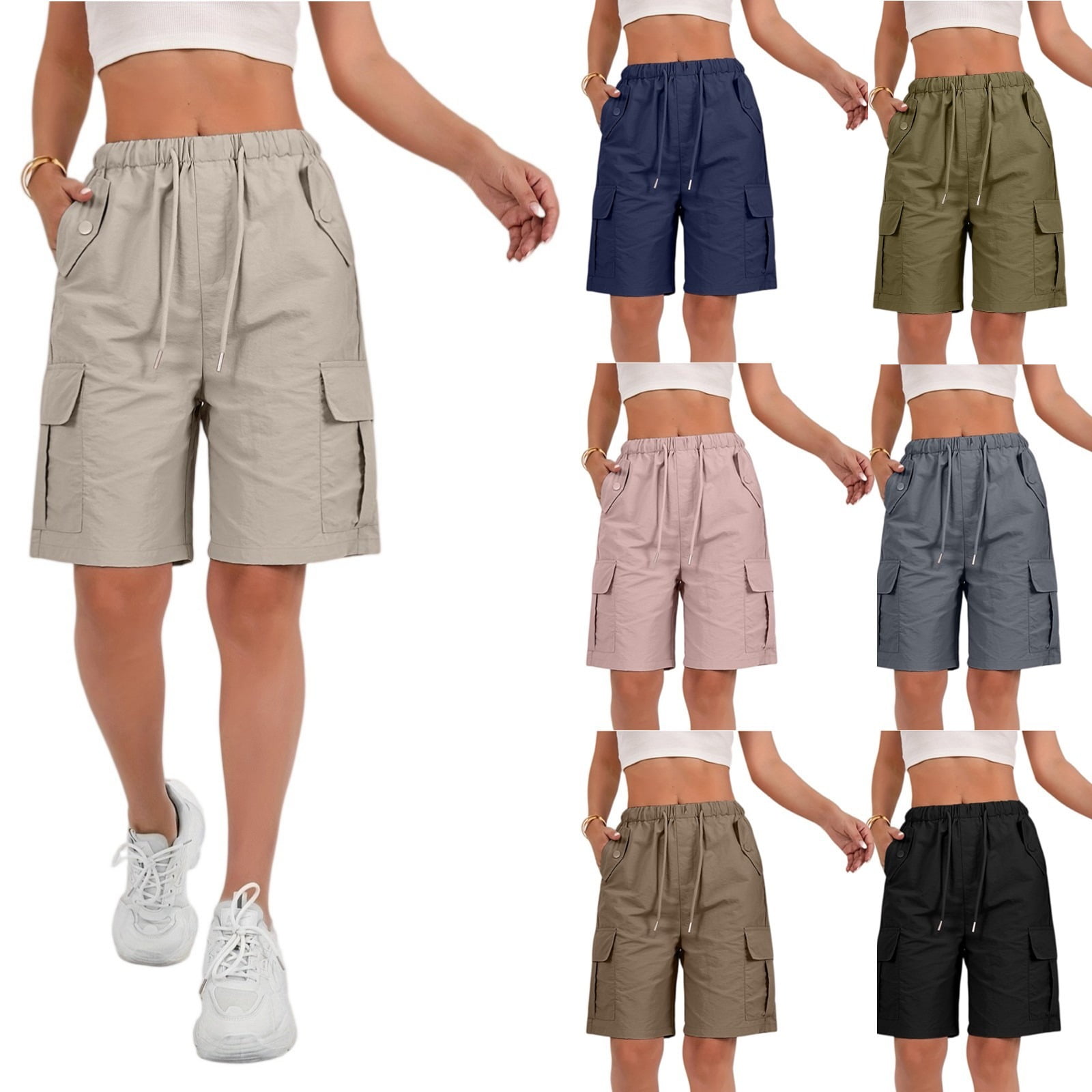 TQWQT Cargo Shorts Women Bermuda Shorts Knee Length 7 Inch Inseam High ...