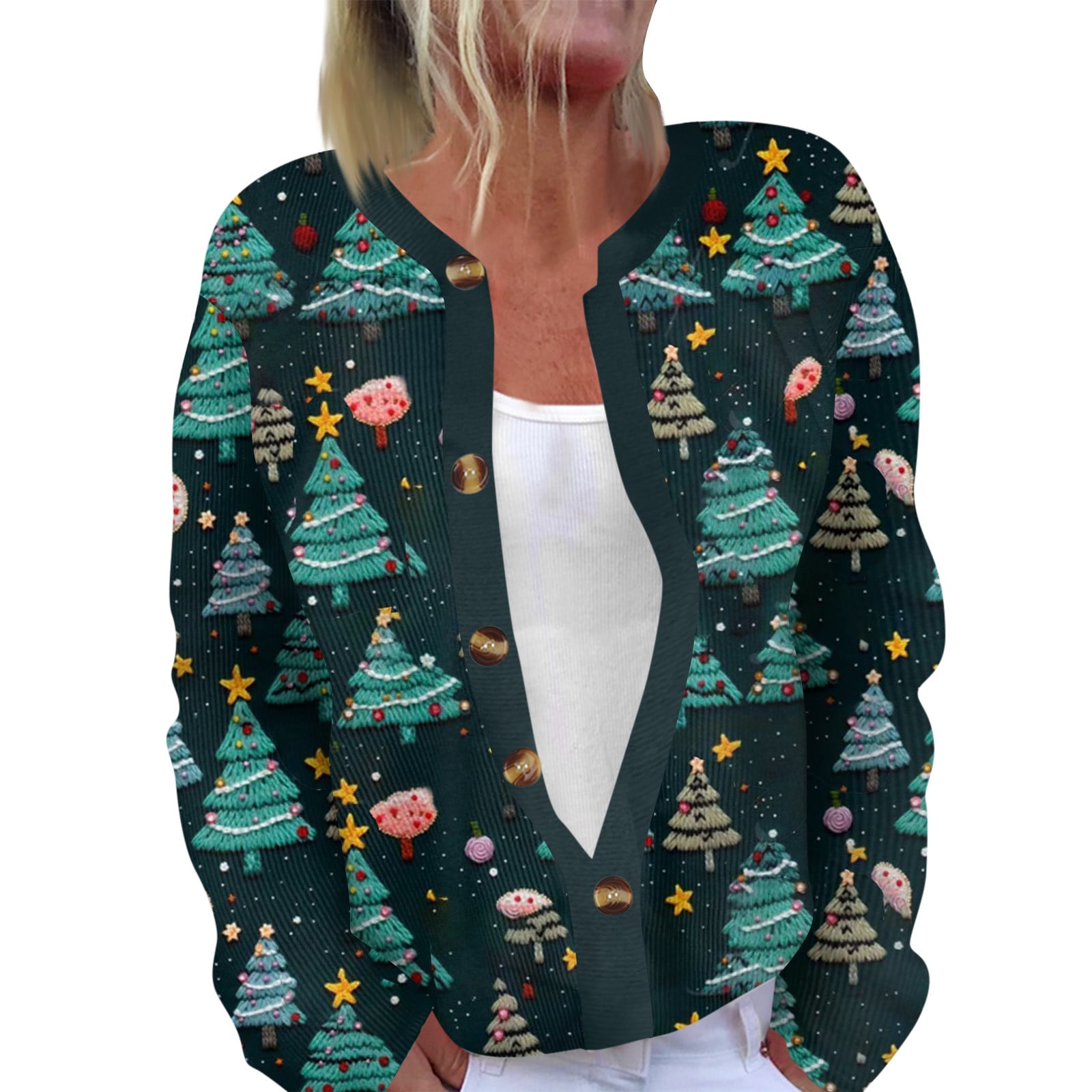 TQWQT Christmas Sweater for Women Plus Size Sweater Open Front Santa ...