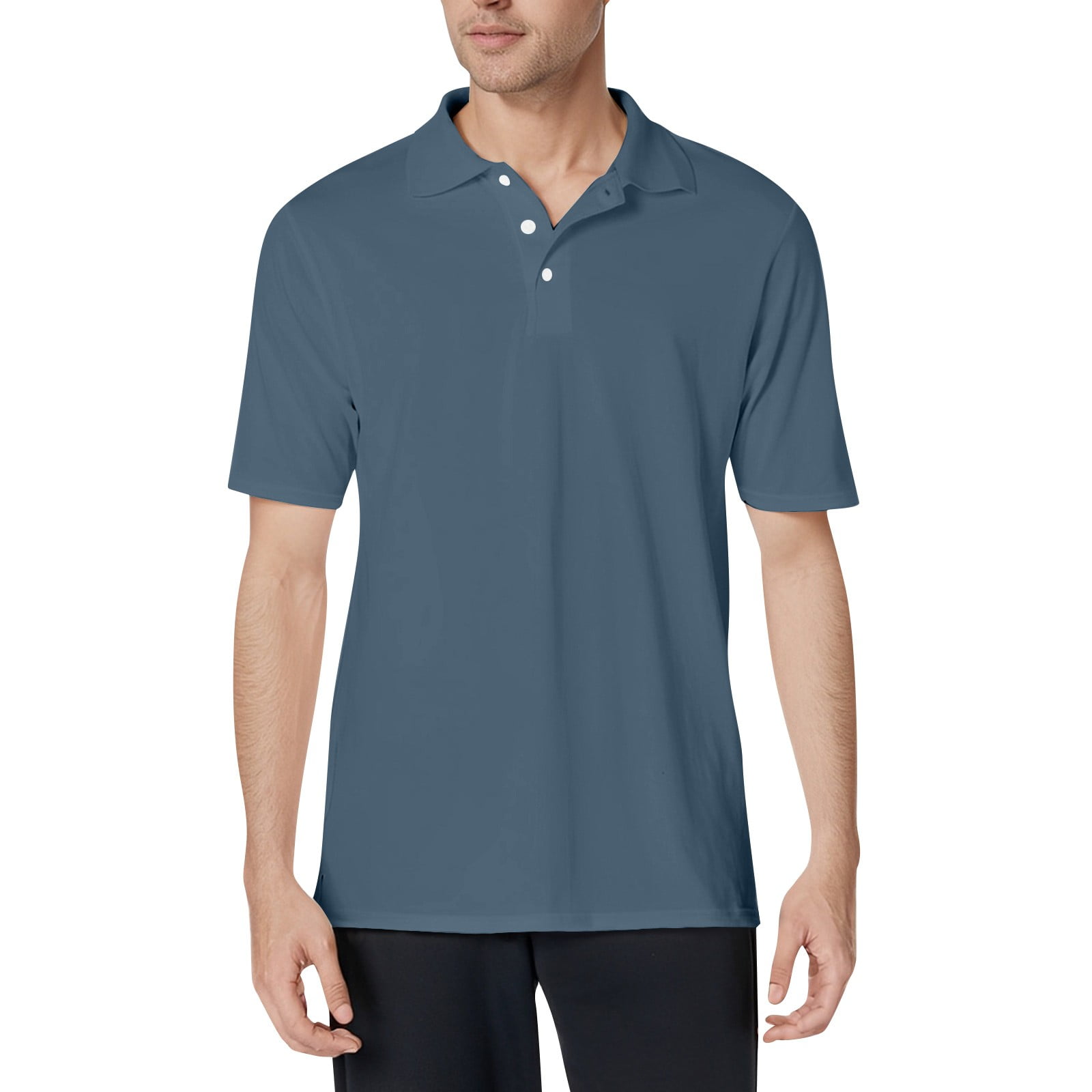 TQWQT Cyan Polo Shirt Men Summer Quick Dry Short Sleeve Button Down ...