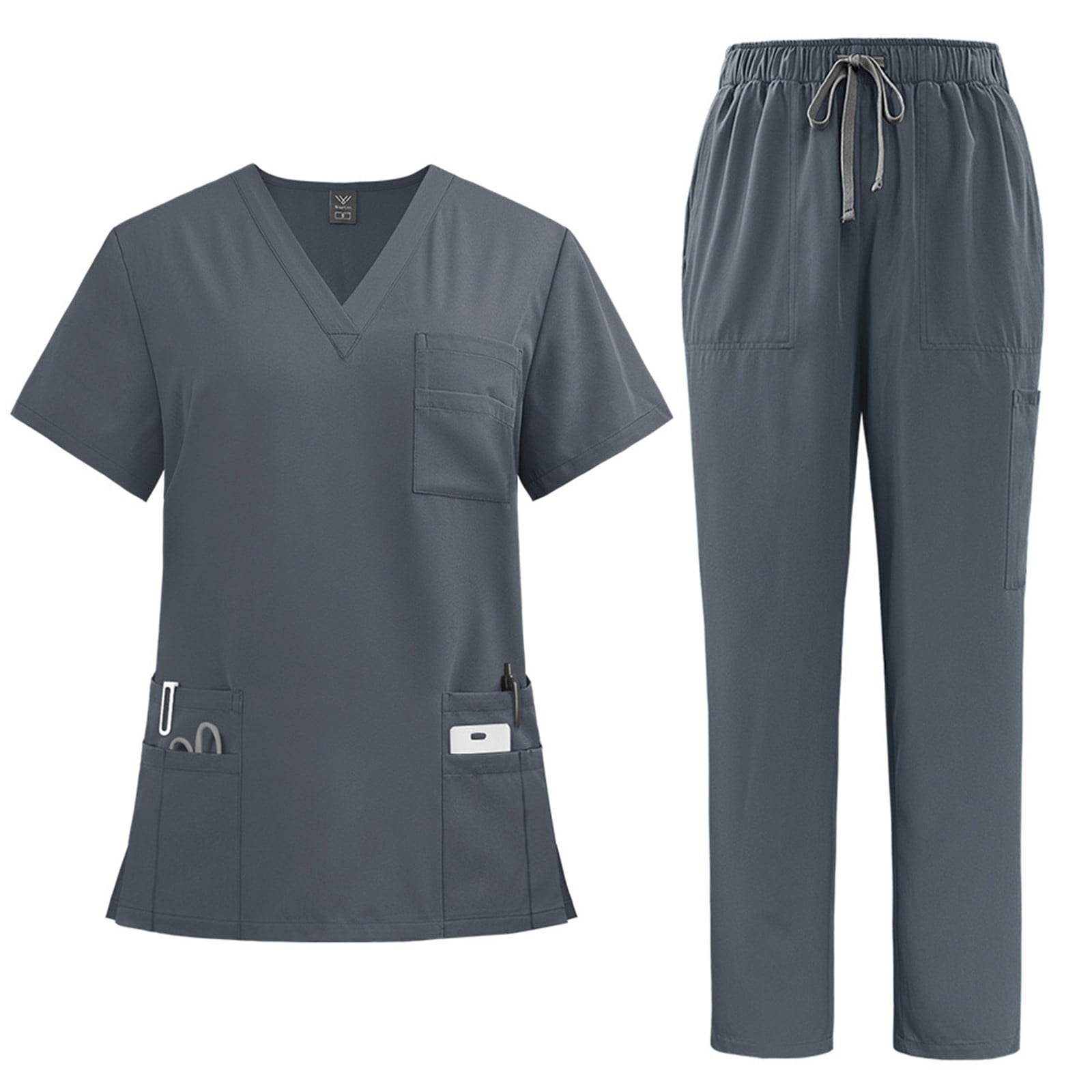 TQWQT Dark Gray Scrubs Sets for Women Plus Size Nurse Uniforms Stretchy ...