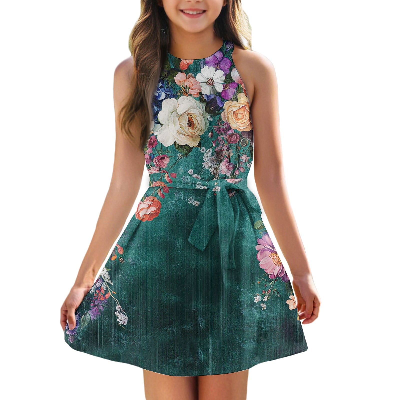 TQWQT Dresses for Girls Girls Summer Sleeveless Sundress School Dress ...