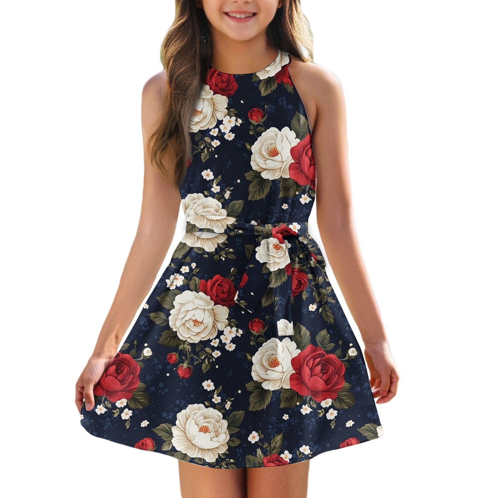 TQWQT Dresses for Girls Summer Sleeveless Girls Sundress Tie Front ...